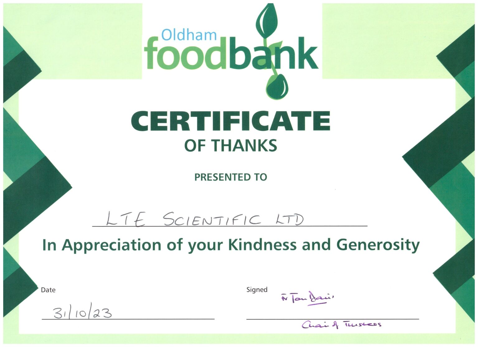 LTE’s Commitment to the community: Supporting Oldham foodbank through a ...